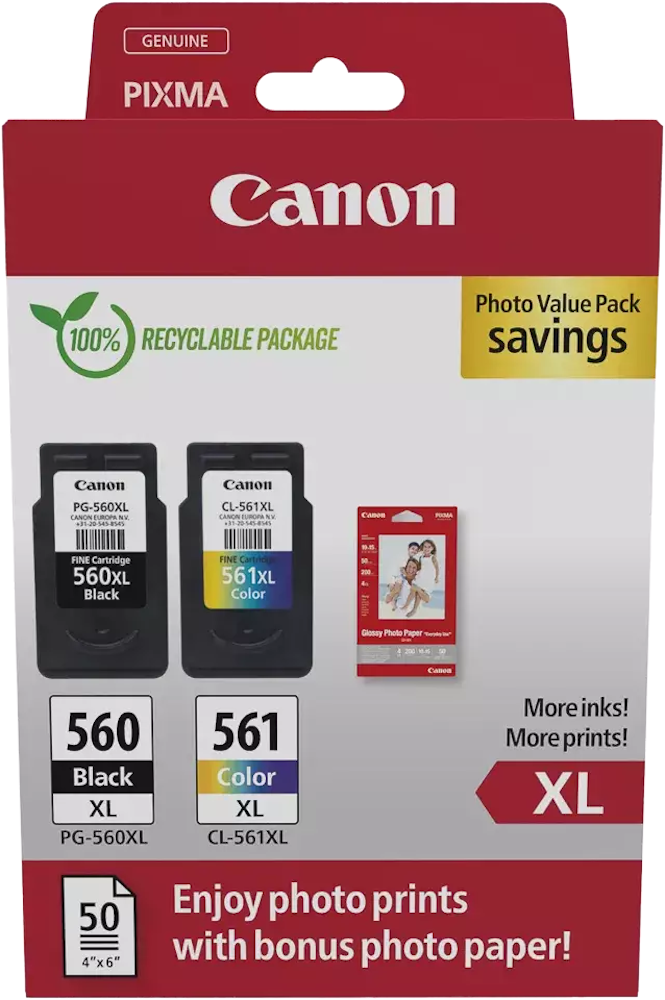 Canon PG-560 XL + CL-561 XL Schwarz und Color Multipack + Fotopapier ...